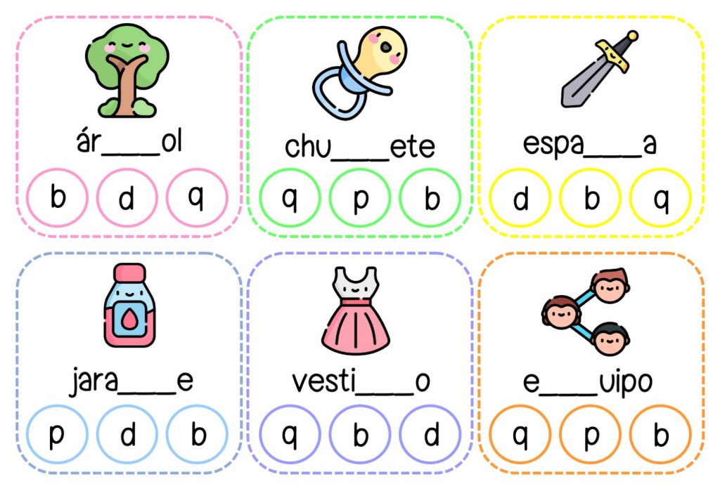 Ejercicio de lectoescritura: Diferenciación fonemas b - d - p - q ...