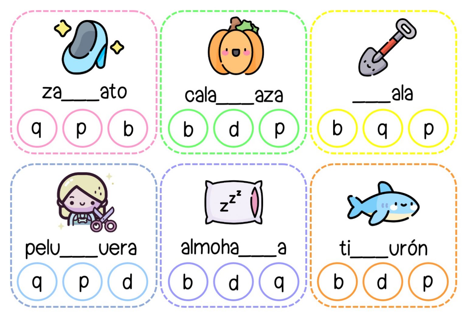 Ejercicio de lectoescritura: Diferenciación fonemas b - d - p - q ...