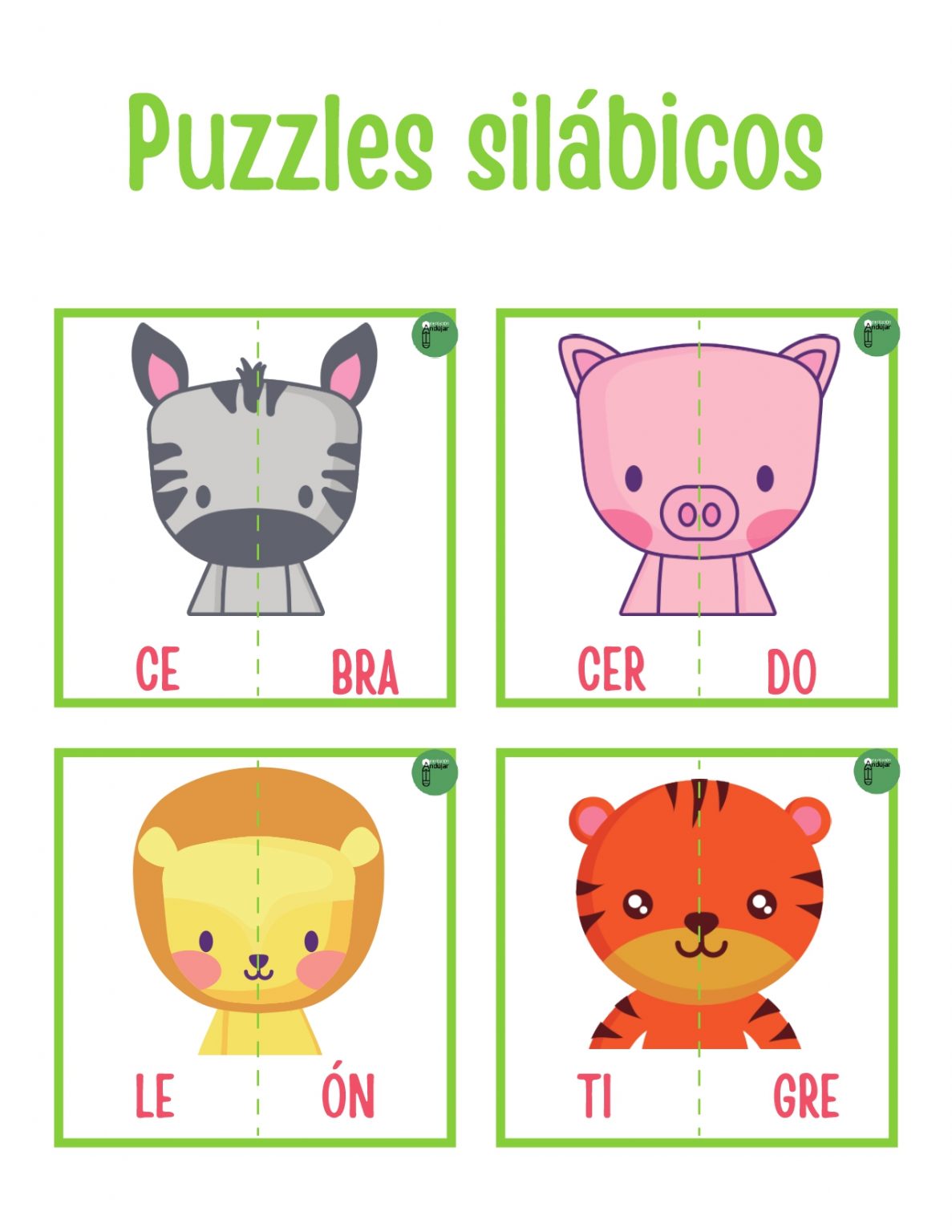 BONITOS puzzles silábicos de animales para trabajar la conciencia ...