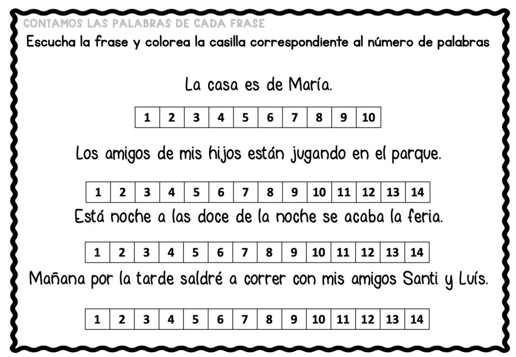 Ejercicios de Conciencia LÉXICA contamos las palabras de una frase ...