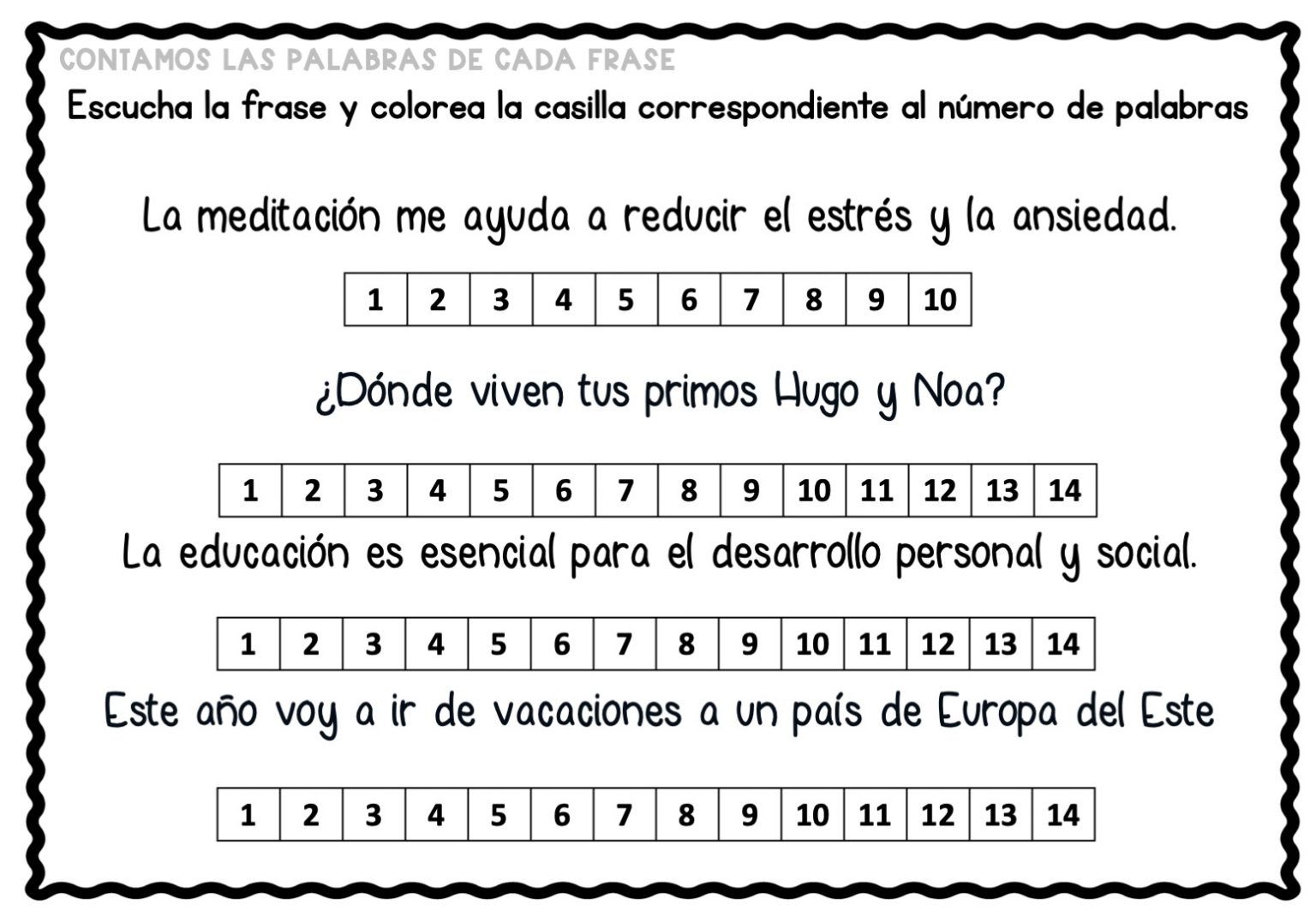 Ejercicios de Conciencia LÉXICA contamos las palabras de una frase ...