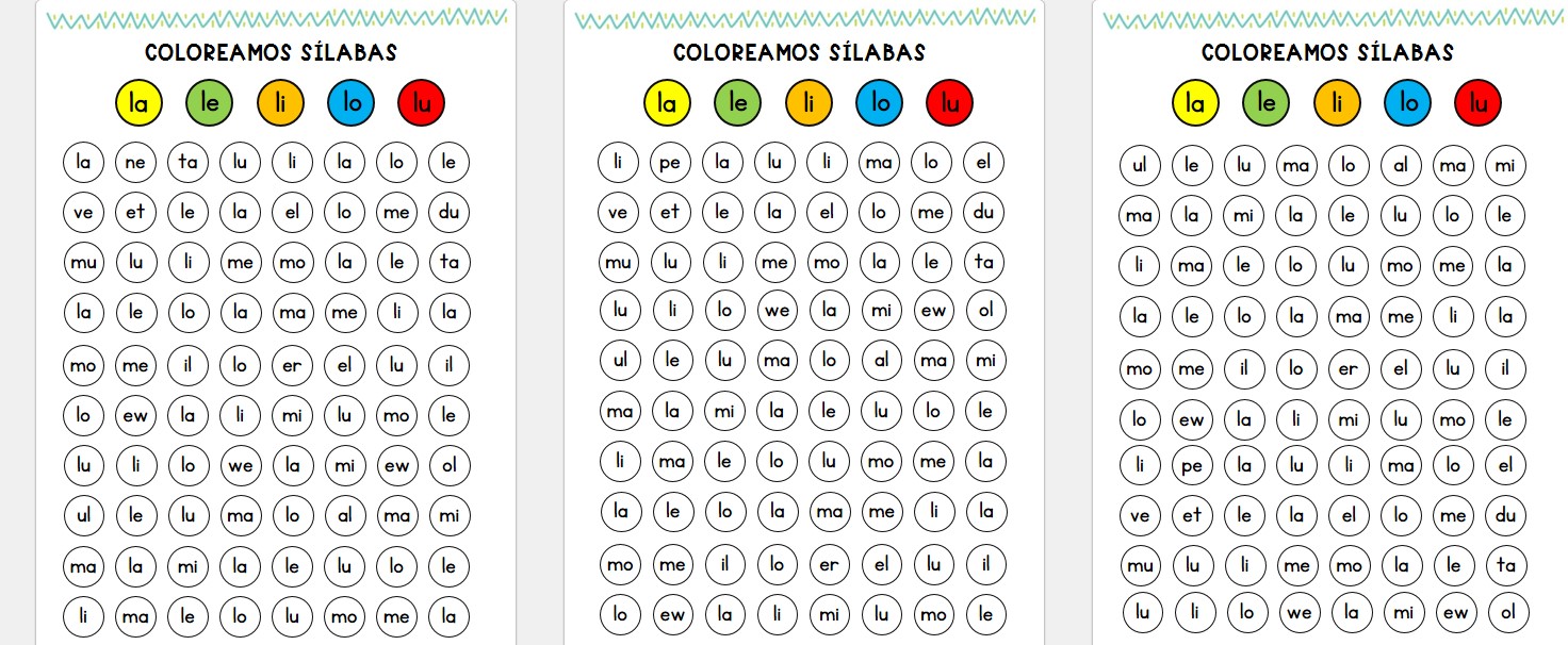 Lectoescritura Trabajamos la atención coloreando sílabas la-le-li-lo-lu ... Lectoescritura Trabajamos la atención coloreando sílabas la-le-li-lo-lu ...