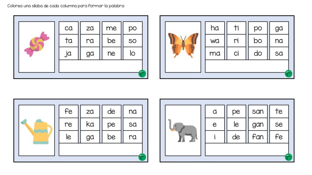 Tarjetitas para formar palabras de 4 sílabas - Orientacion Andujar