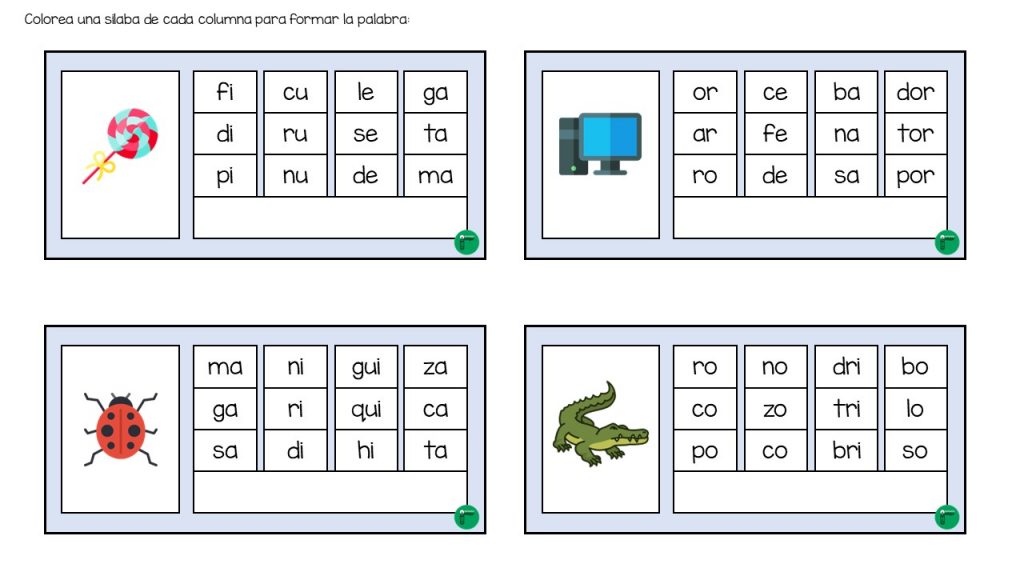 Tarjetitas para formar palabras de 4 sílabas - Orientacion Andujar