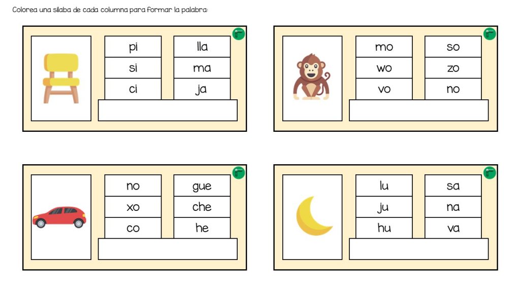 Tarjetitas para formar palabras de 2 sílabas - Orientacion Andujar