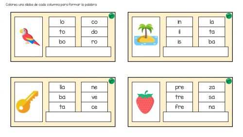 Tarjetitas para formar palabras de 2 sílabas - Orientacion Andujar