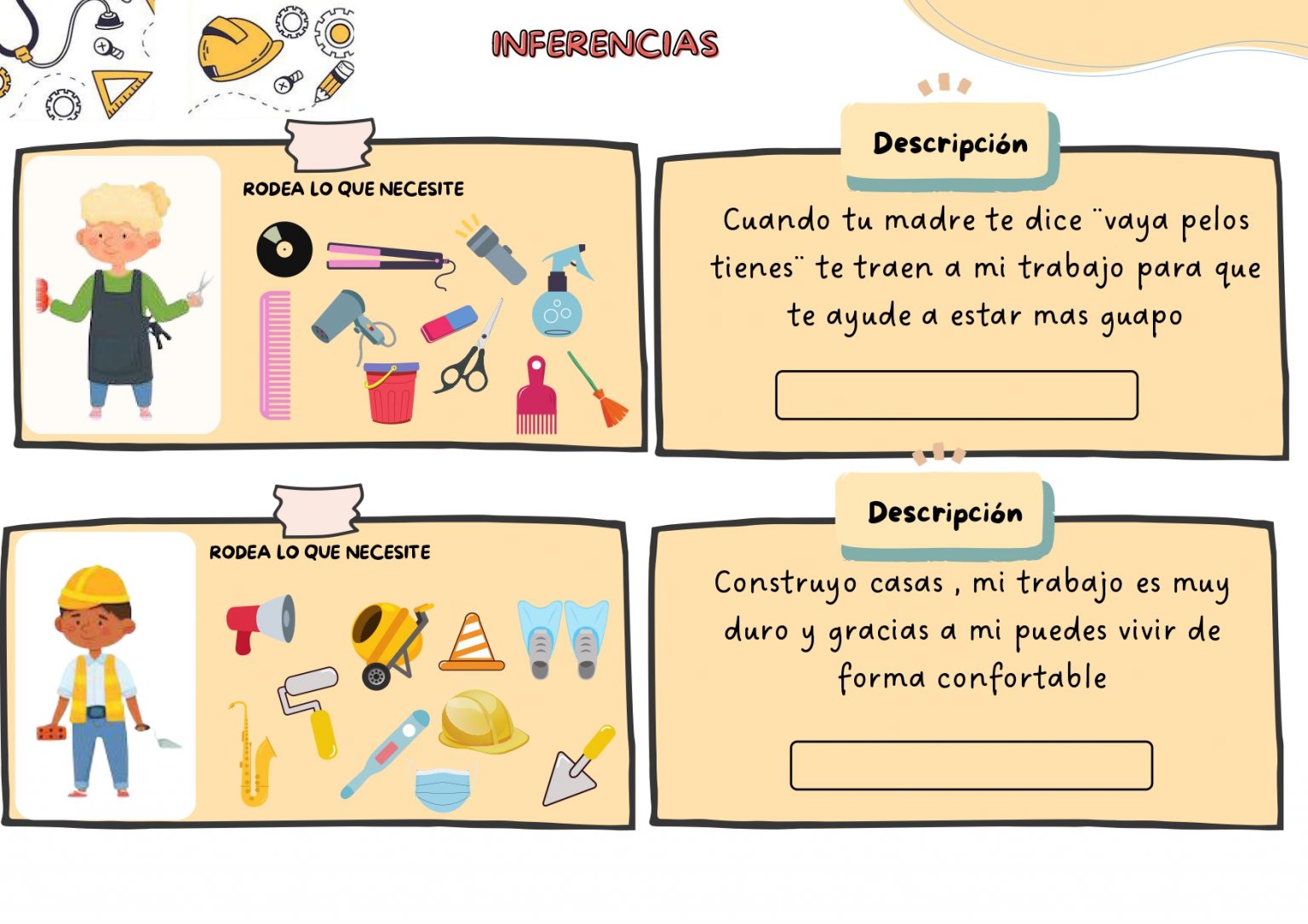 ADIVINA ADIVINANZA Trabajamos las profesiones mediante inferencias ...