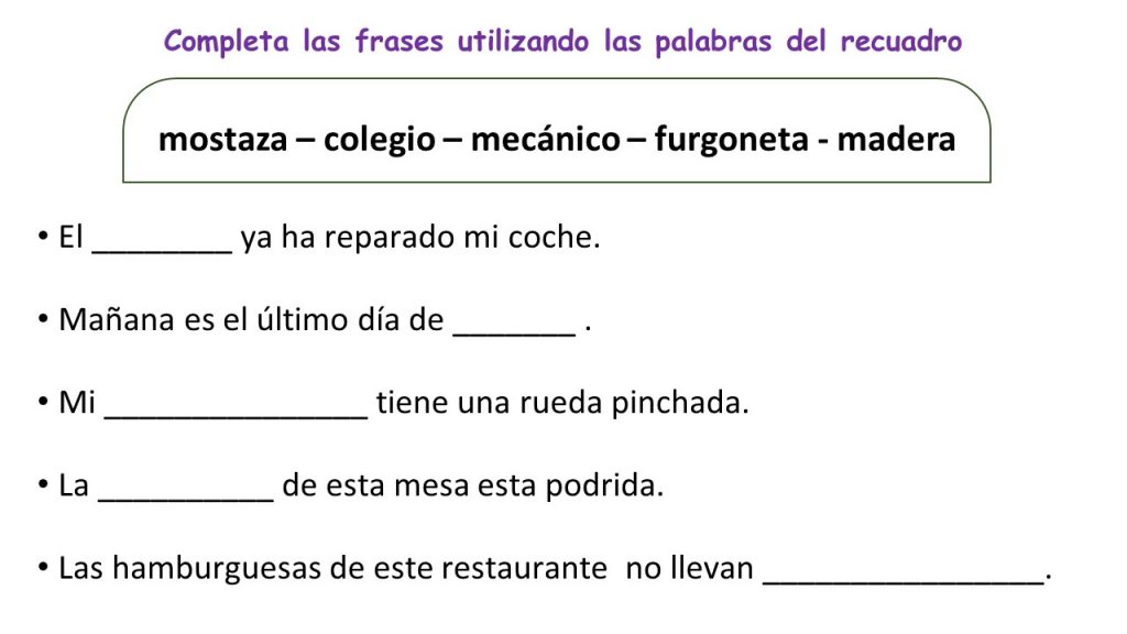 Comprensión Lectora vamos a completar palabras en oraciones ...