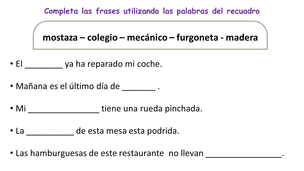 Comprensión Lectora vamos a completar palabras en oraciones ...