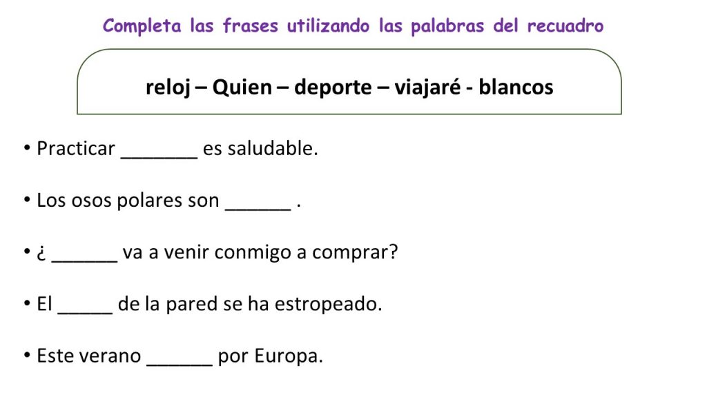 Comprensión Lectora vamos a completar palabras en oraciones ...