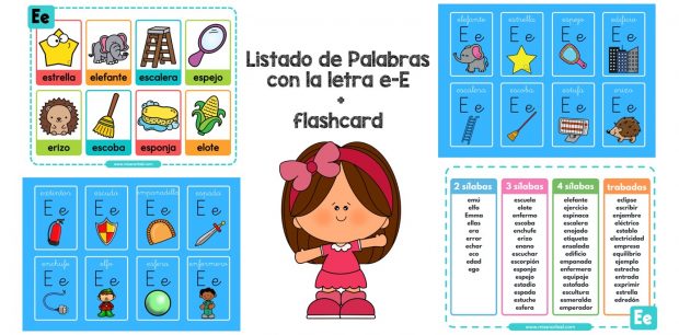 Listado de Palabras con la letra e-E + flashcard - Orientacion Andujar