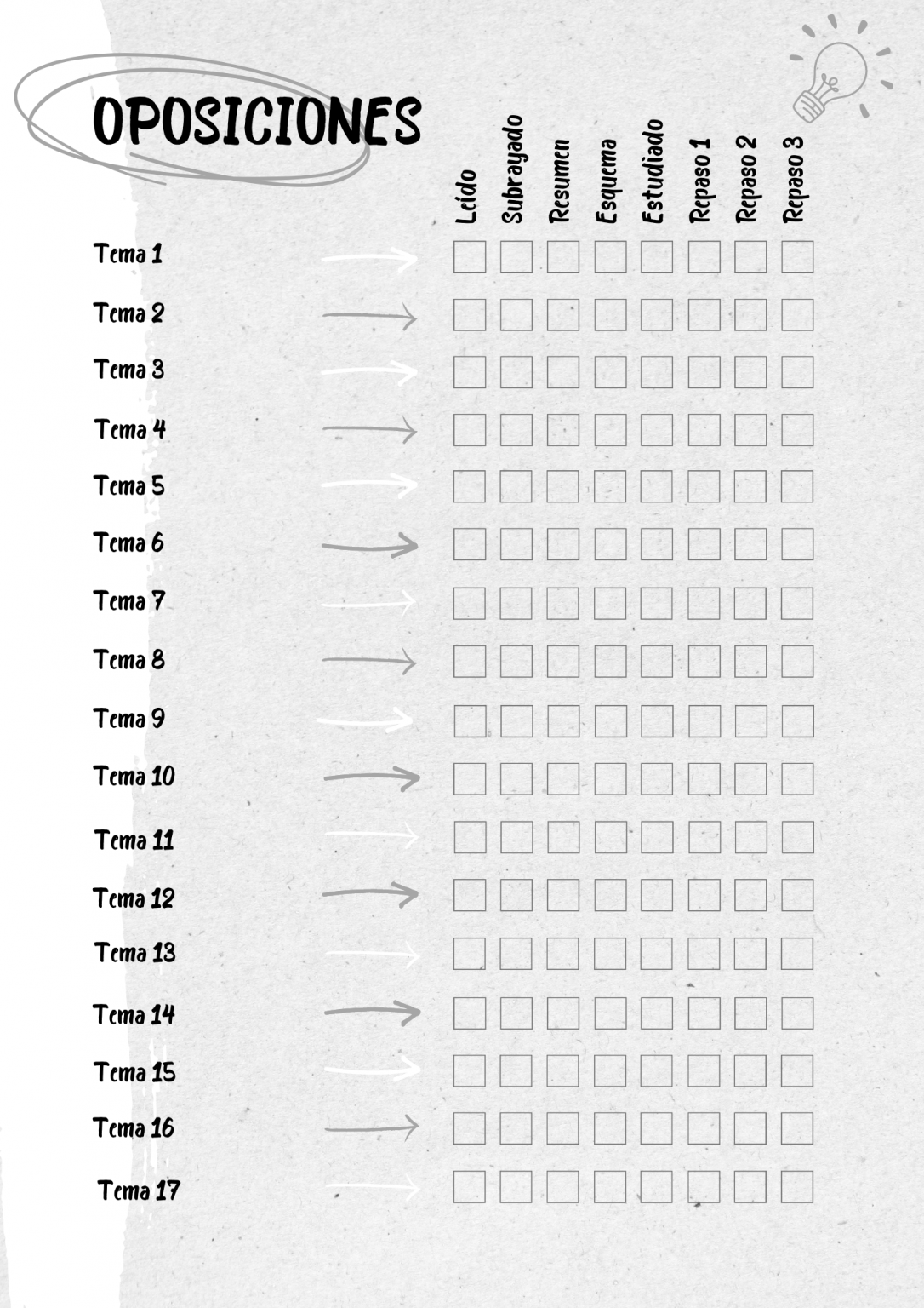 REGISTRO DE TEMAS PARA TUS OPOSICIONES EDITABLE - Orientacion Andujar