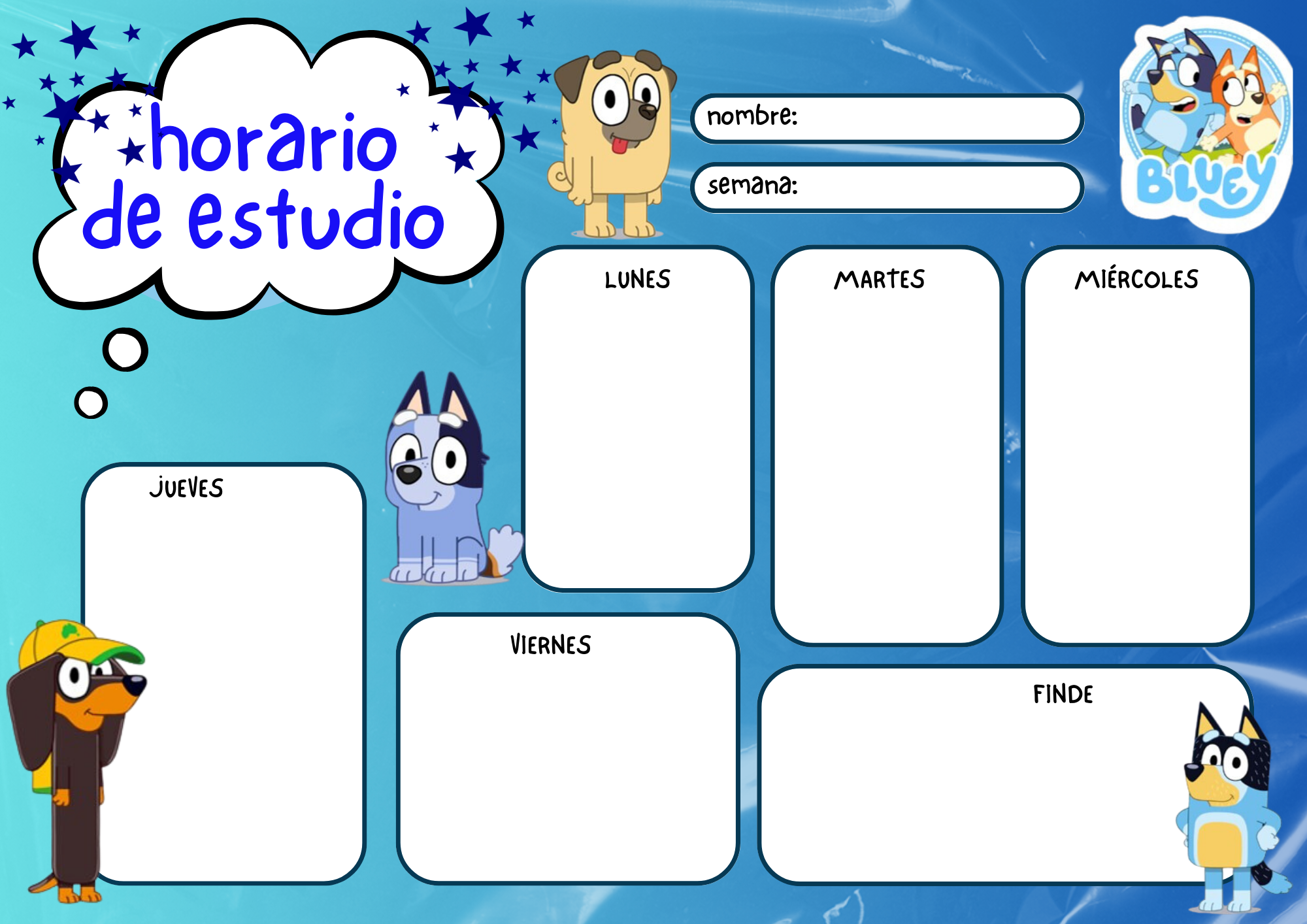 HORARIO DE ESTUDIO MOTIVO familia bluey PARA TUS ALUMNOS HORARIO DE ESTUDIO MOTIVO familia bluey PARA TUS ALUMNOS