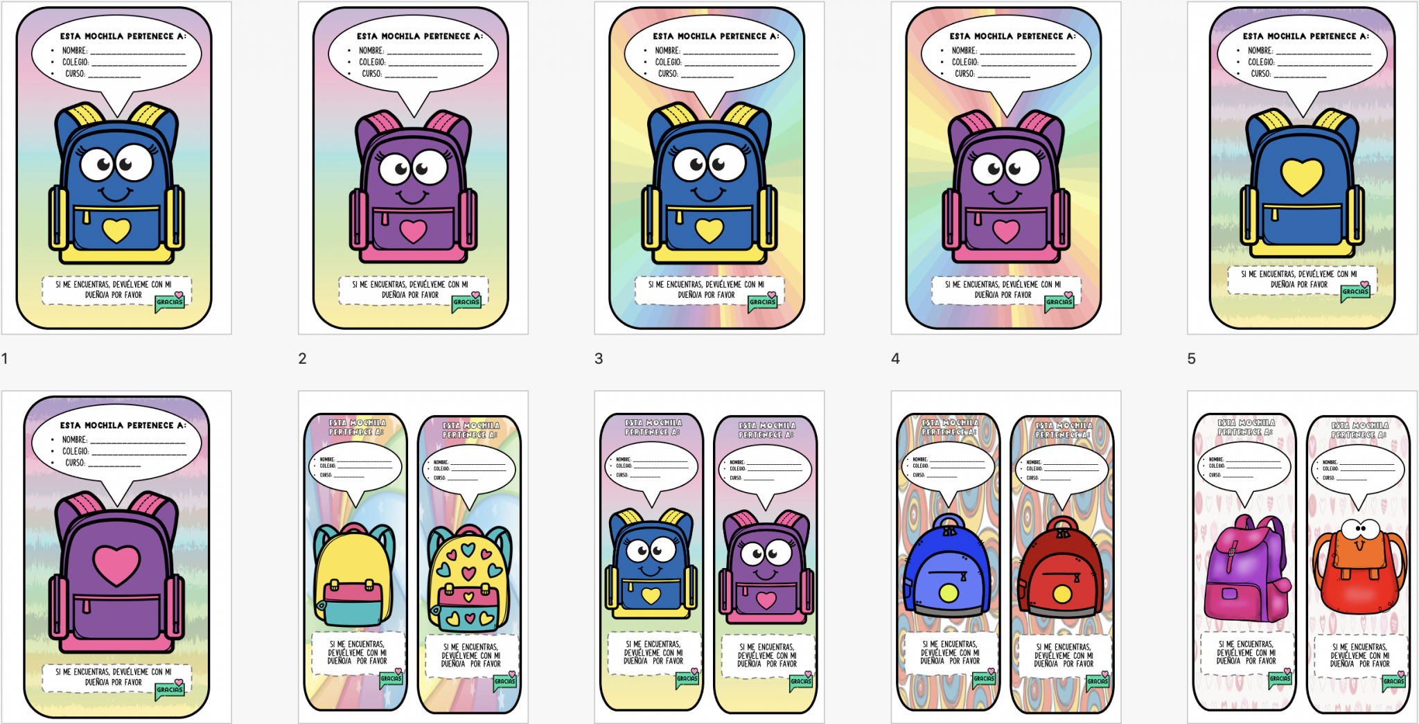 Identificadores mochilas para plastificar y regalar a tus peques los ...