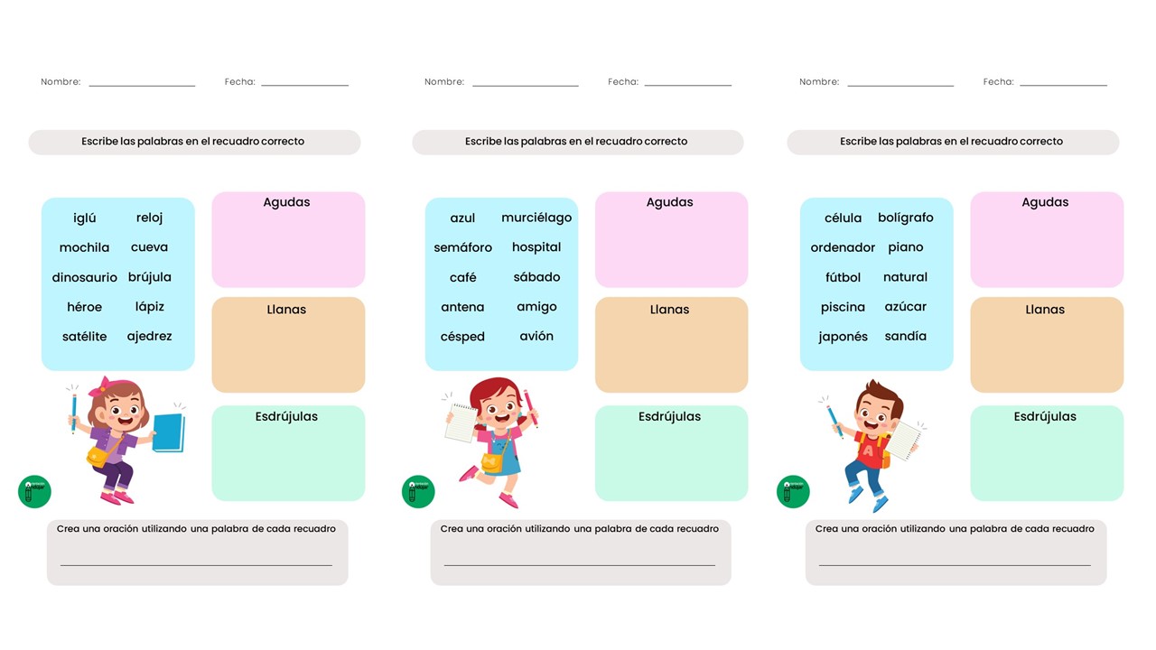 Agudas Llanas Y Esdrujulas Palabras Agudas Clasificacin