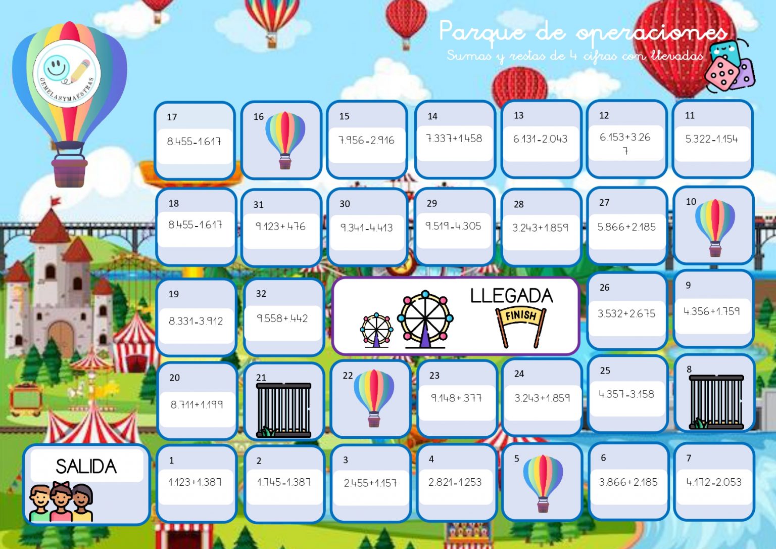 Tableros matemáticos de sumas, restas, multiplicaciones y divisiones ...