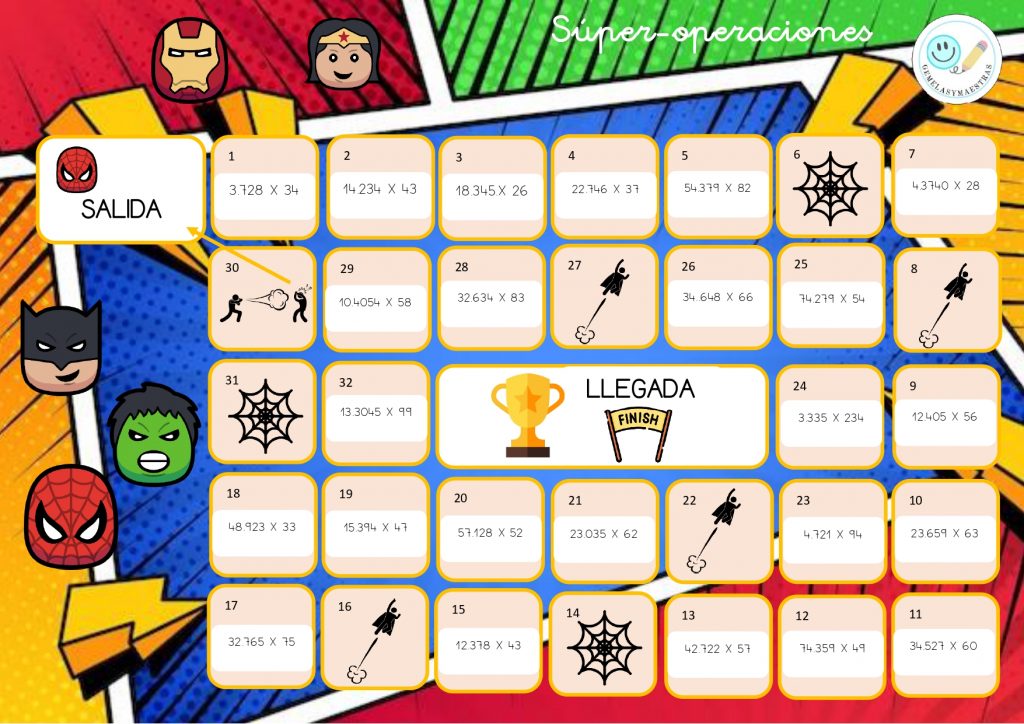 Tableros matemáticos de sumas, restas, multiplicaciones y divisiones ...