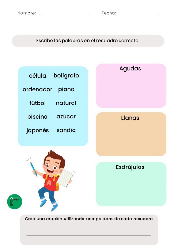 Fichas para clasificar palabras en agudas, llanas y esdrújulas ...