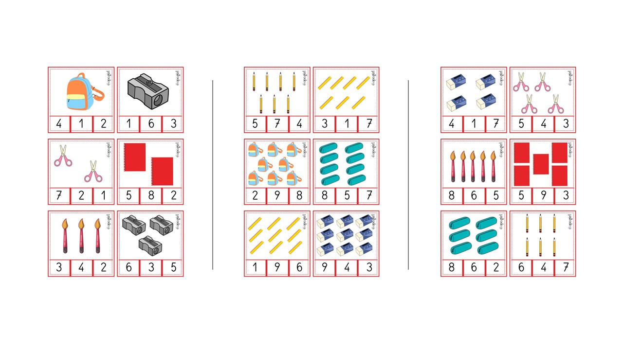 Tarjetas de conteo de material escolar - Orientacion Andujar