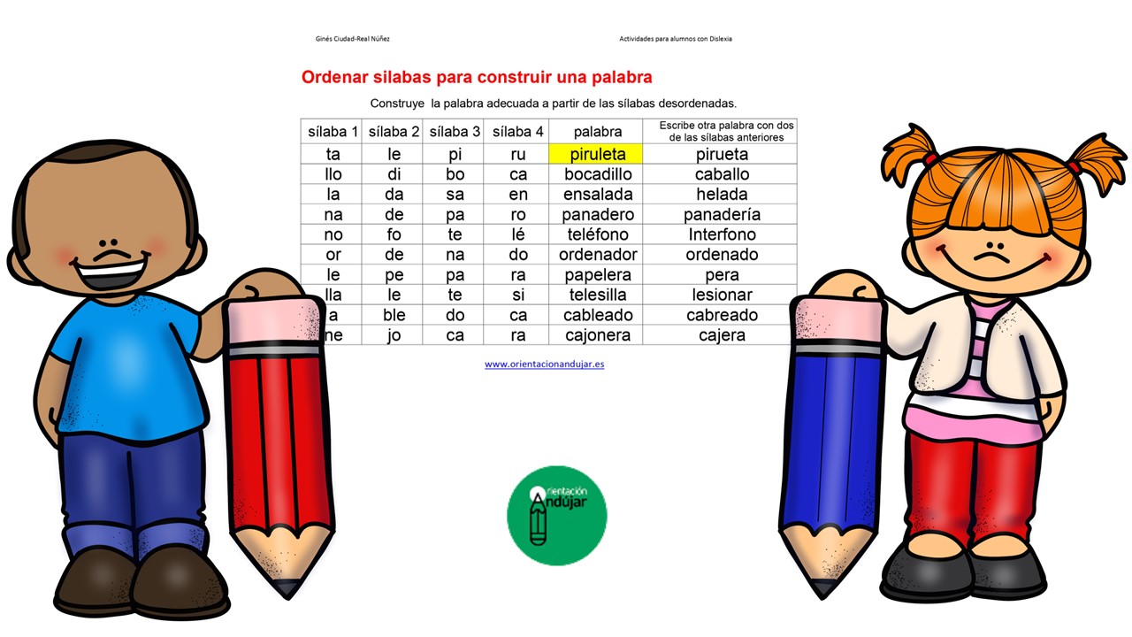 Ordenamos sílabas para construir palabras de 4 sílabas -Orientacion Andujar