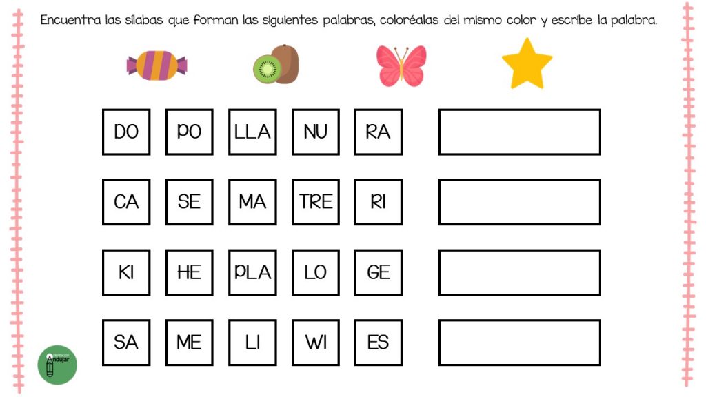Sílabas mezcladas para formar palabras -Orientacion Andujar