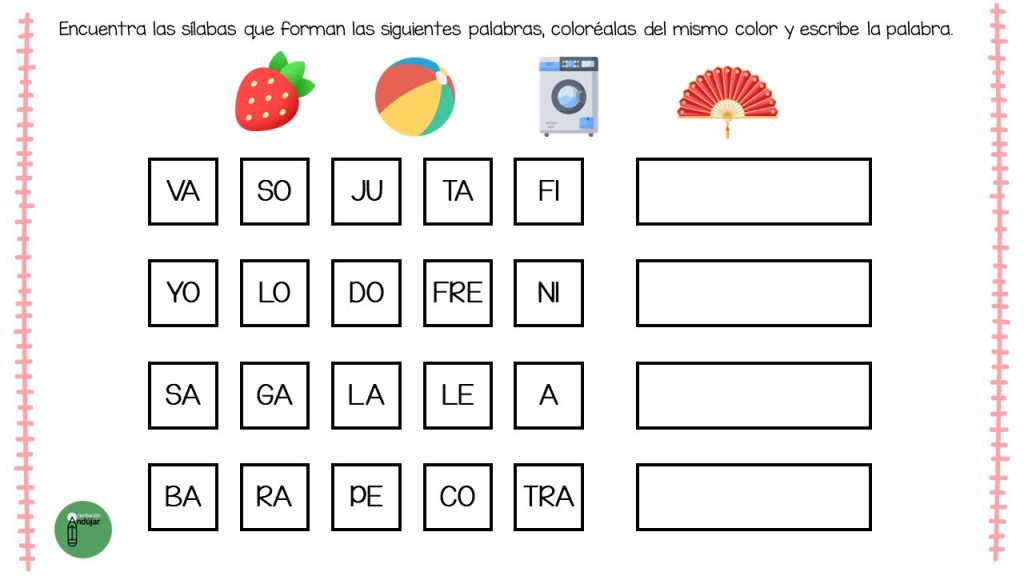 Sílabas mezcladas para formar palabras -Orientacion Andujar
