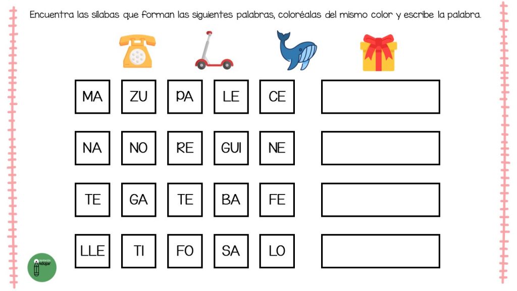 Sílabas mezcladas para formar palabras -Orientacion Andujar