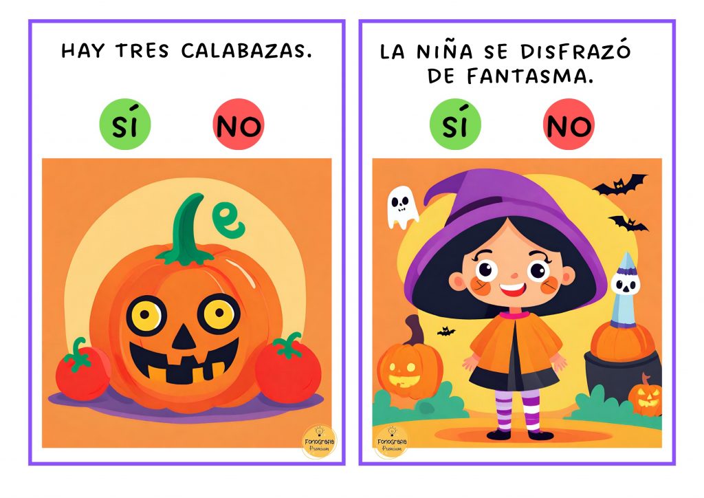 COMPRENSIÓN LECTORA A PARTIR DE IMÁGENES ESPECIAL HALLOWEEN ¿Sí o no ...