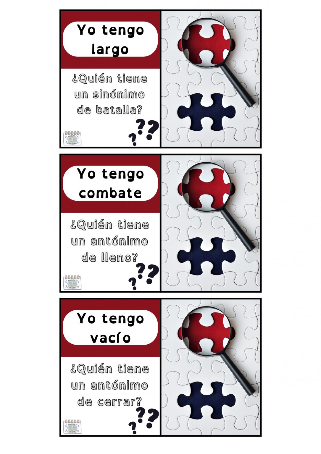 JUEGOS DE LENGUA Yo tengo…¿Quién tiene…? Sinónimos y Antónimos ...