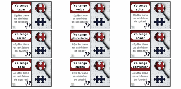 JUEGOS DE LENGUA Yo tengo…¿Quién tiene…? Sinónimos y Antónimos ...