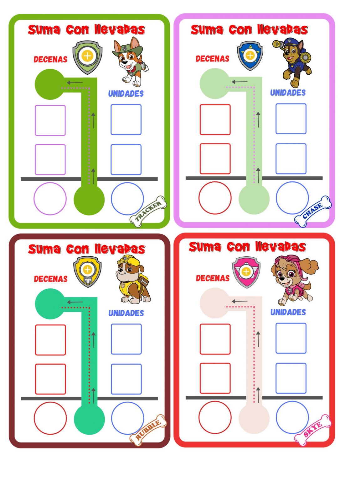 TARJETAS PARA TRABAJAR LAS SUMAS CON LLEVADAS PATRULLA CANINA ...