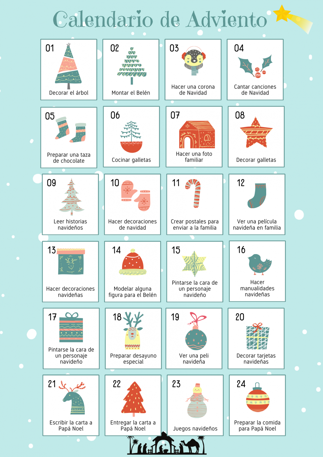 Bonito Calendario de Adviento con actividades divertidas para hacer en ...