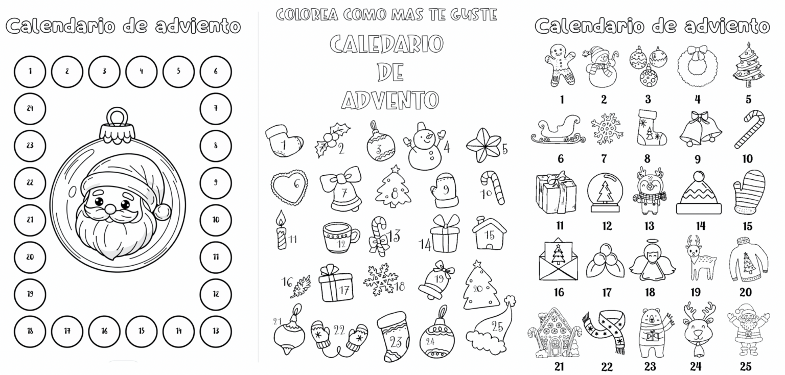 Preciosos calendarios de adviento para colorear -Orientacion Andujar