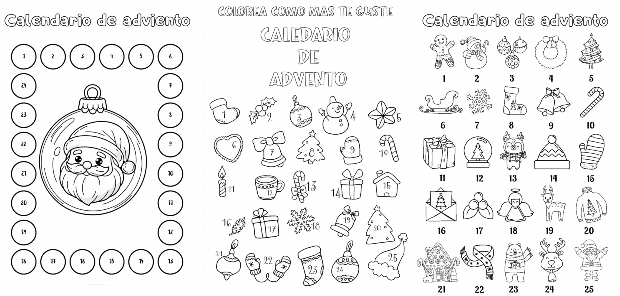 Preciosos calendarios de adviento para colorear -Orientacion Andujar