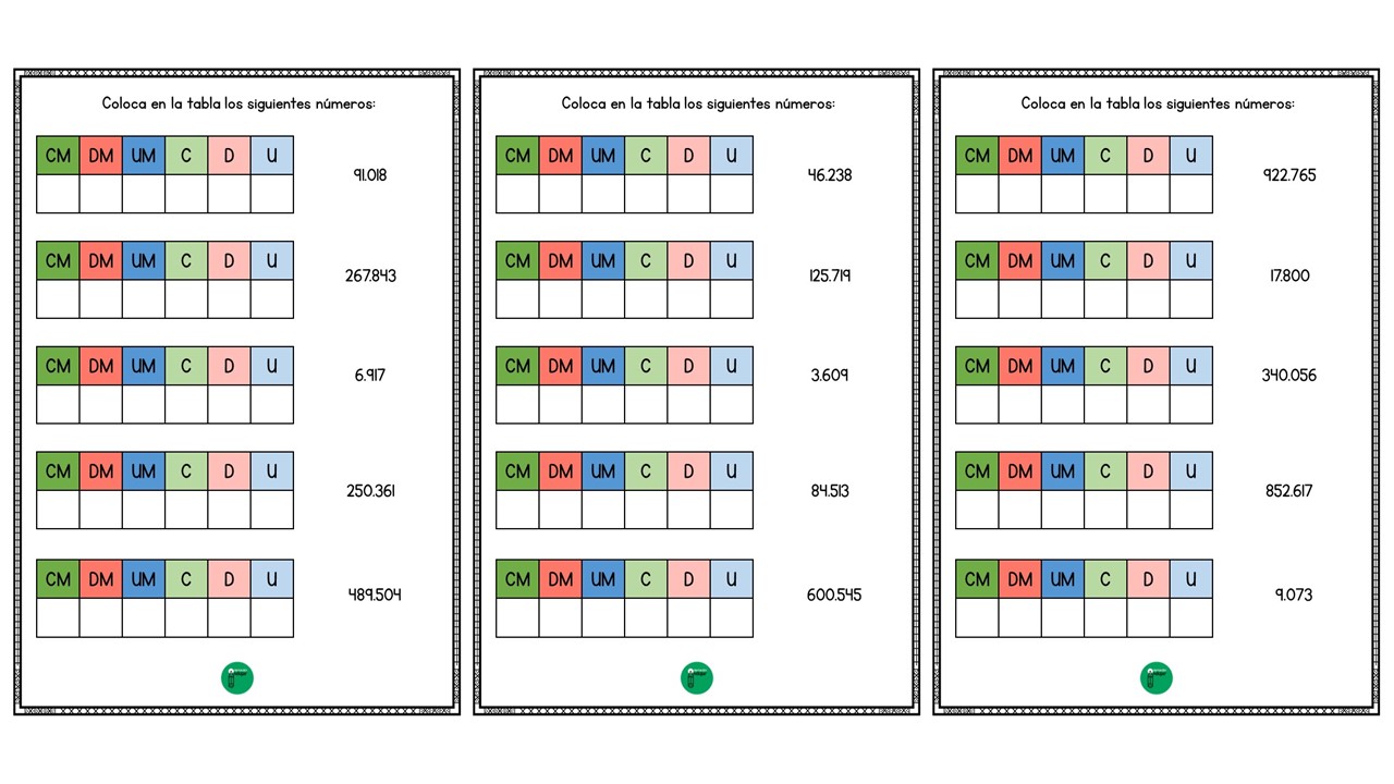 Hoja De Trabajo Sobre El Valor Posicional De Números Enteros