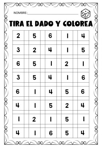 ACTIVIDADES CON DADOS TIRA EL DADO Y COLOREA -Orientacion Andujar