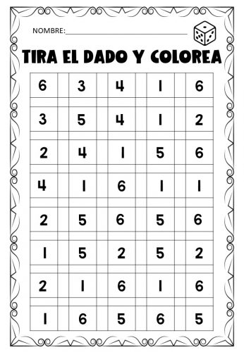 ACTIVIDADES CON DADOS TIRA EL DADO Y COLOREA -Orientacion Andujar