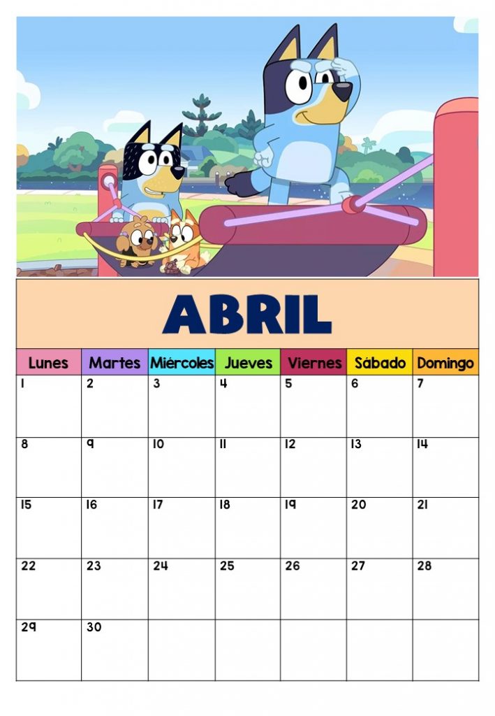 CALENDARIO ANOTACIONES FAMILIA BLUEY PARA TU CLASE 2024 -Orientacion ...