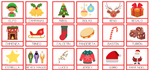 Flashcard con vocabulario navideño color y blanco y negro -Orientacion ...