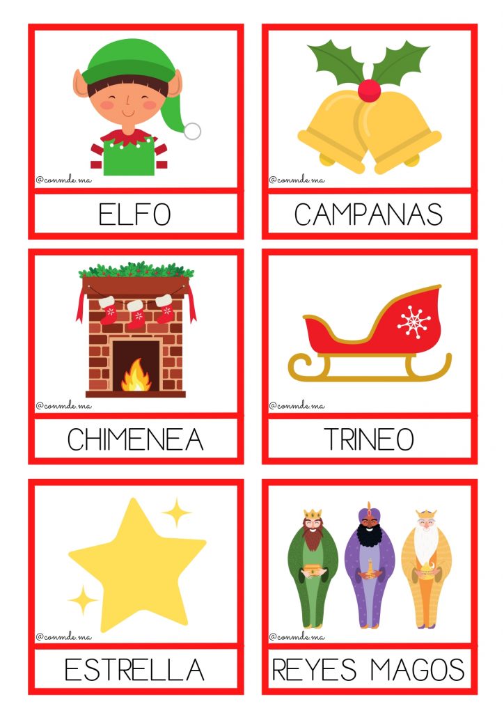 Flashcard con vocabulario navideño color y blanco y negro -Orientacion ...