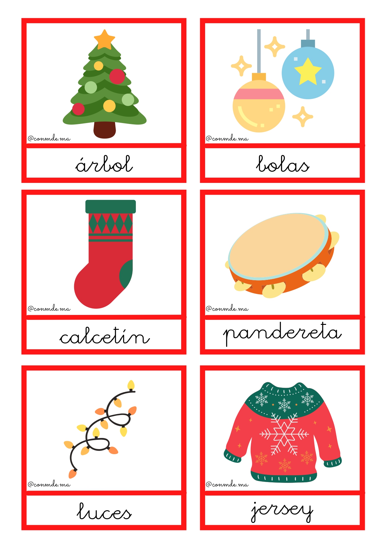 Flashcard con vocabulario navideño color y blanco y negro -Orientacion ...