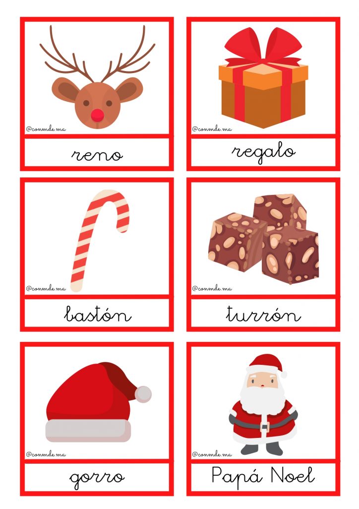 Flashcard con vocabulario navideño color y blanco y negro -Orientacion ...