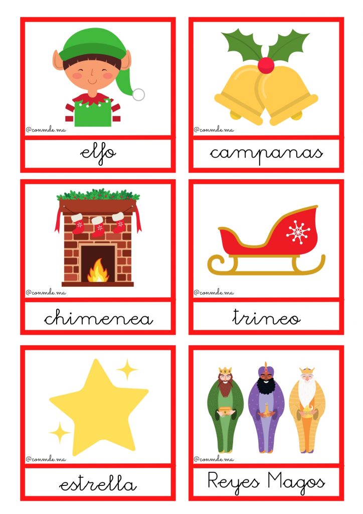 Flashcard con vocabulario navideño color y blanco y negro -Orientacion ...
