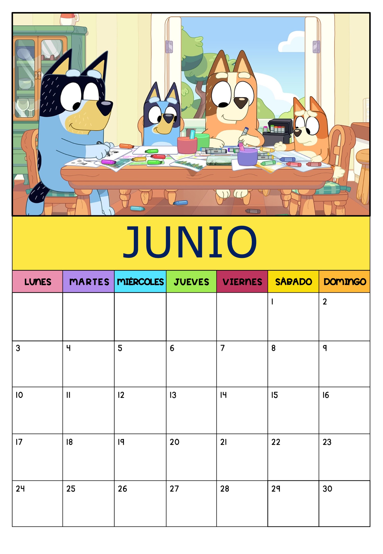 Nuevo calendario ANOTACIONES 2024 familia bluey PARA TU CLASENuevo ...