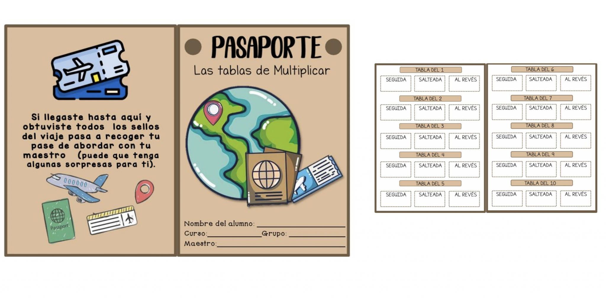 BONITO PASAPORTE DE LAS TABLAS DE MULTIPLICAR ABJ -Orientacion Andujar
