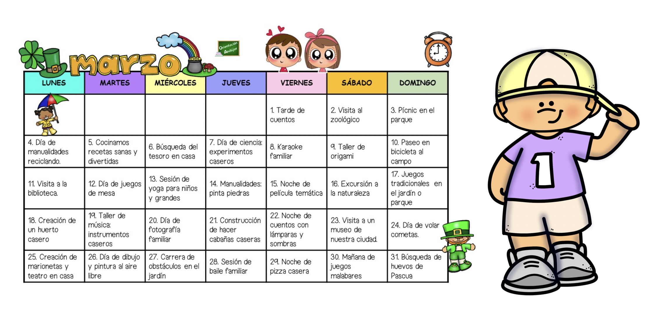 Calendario infantil marzo de actividades divertidas para hacer en casa ...