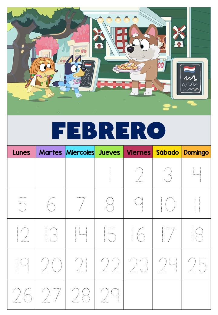 Calendario punteado de FEBRERO 2024 para escritura numérica Familia ...