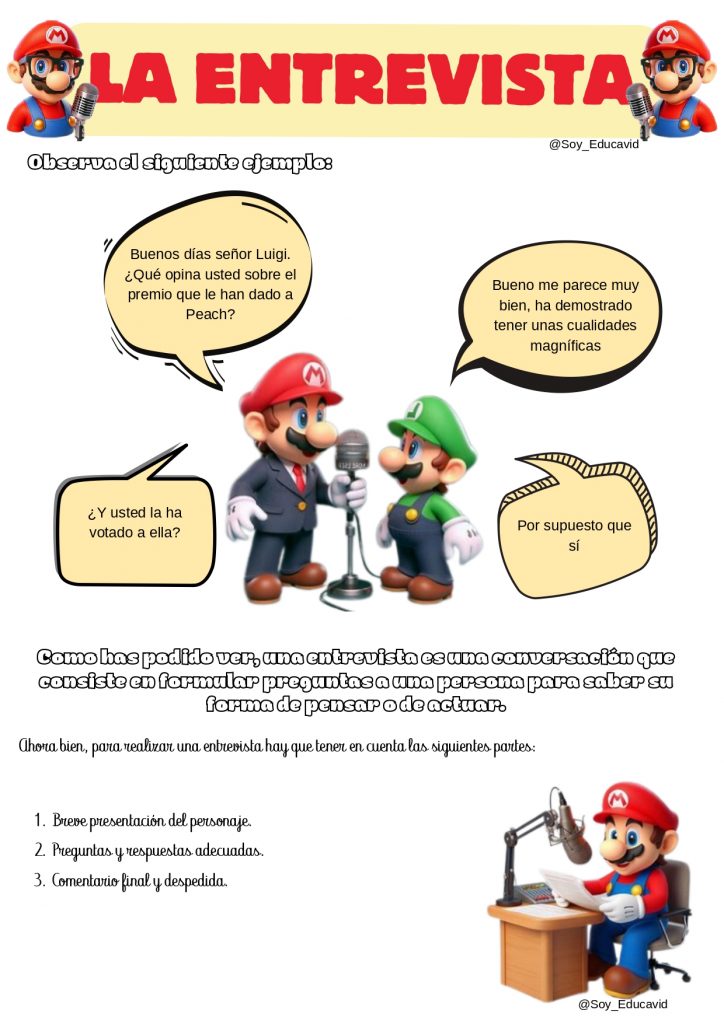 Recurso para trabajar la entrevista en Primaria con Super Mario ...