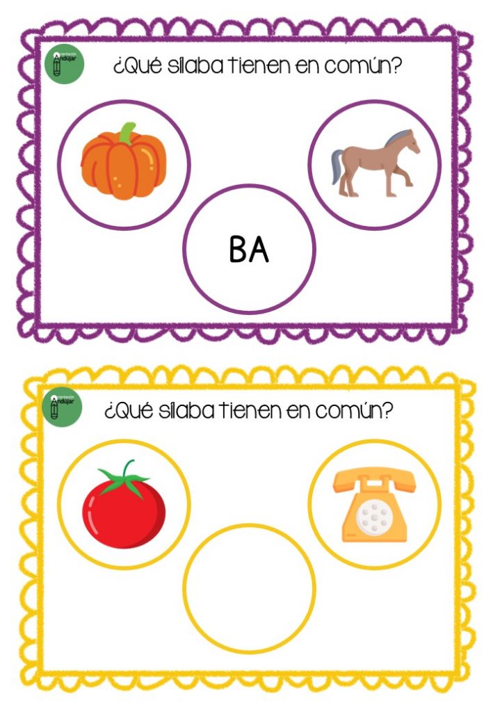 Ejercicio de conciencia silábica: Palabras con una sílaba en común ...