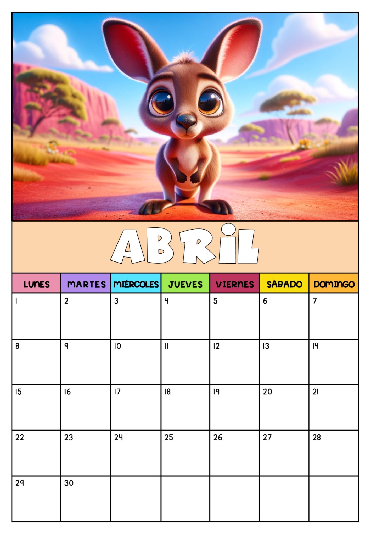 Calendario mes de abril Motricidad fina -Orientacion Andujar
